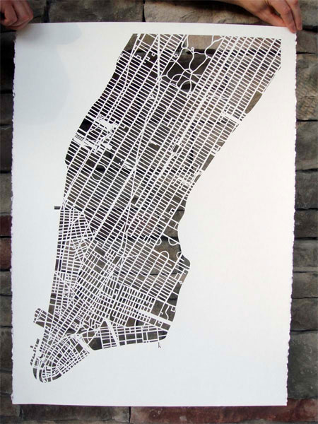 Hand-cutted paper maps