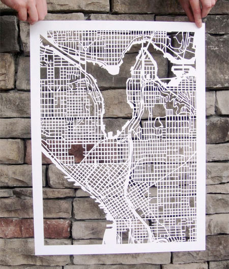 Hand-cutted paper maps