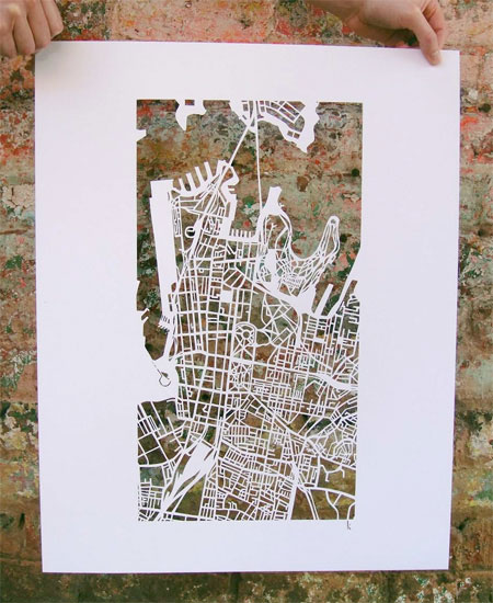Hand-cutted paper maps