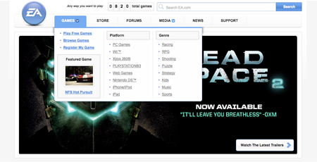 15 good examples of mega drop-down navigation menus