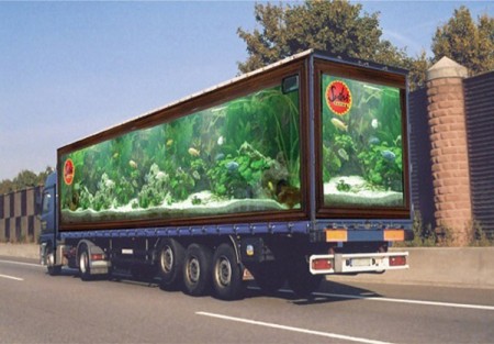 Truck advertising with optical illusions