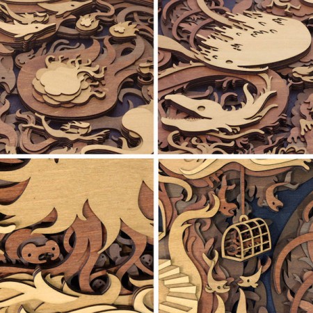 Multi-layered wood laser cut sculptures