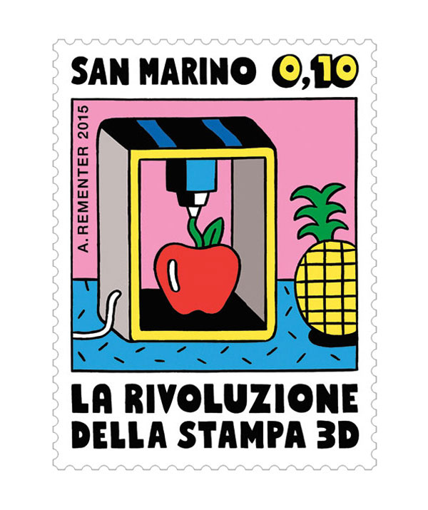 Cool illustrated stamps inspired by 3D printing