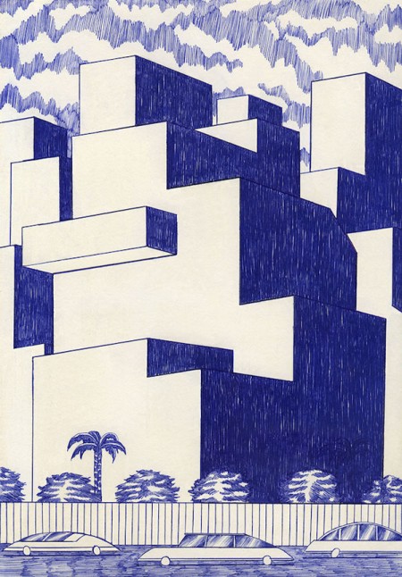 Kevin Lucbert creates stunning blue ballpoint pen drawings