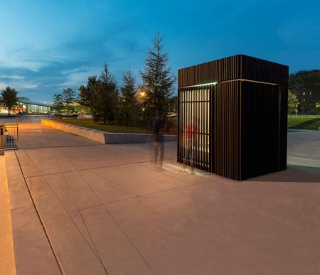 This small cabin can unfold into an open-air library