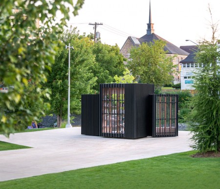 This small cabin can unfold into an open-air library