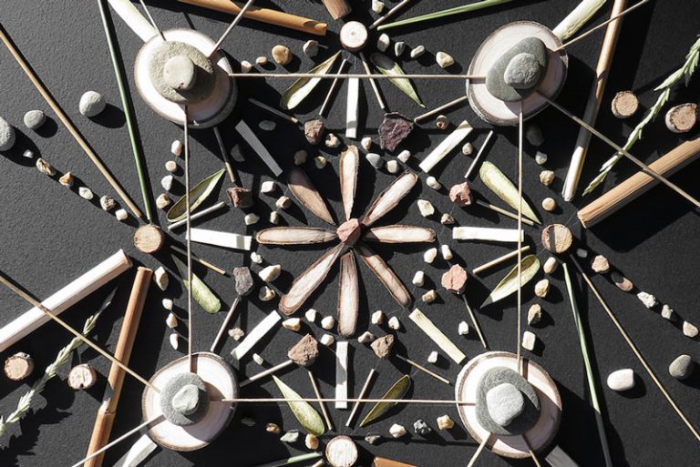 Mandalas created with objects found in rivers