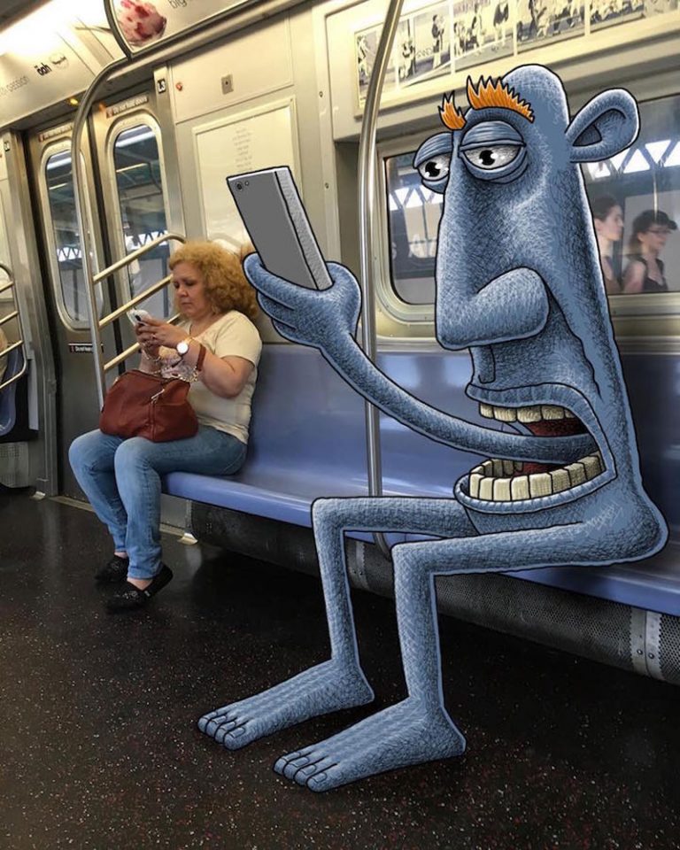 Artist draws creatures that invade the NYC subway