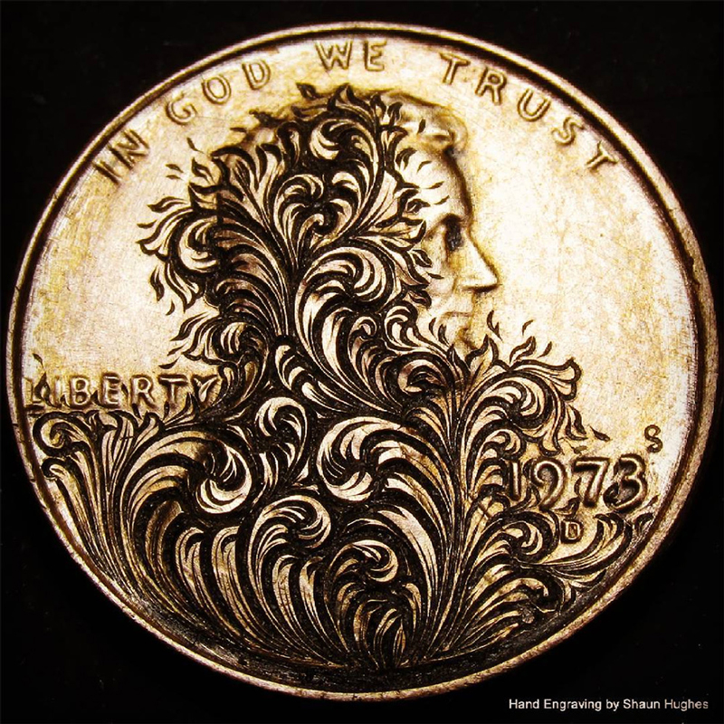 Money coins engraved with floral patterns