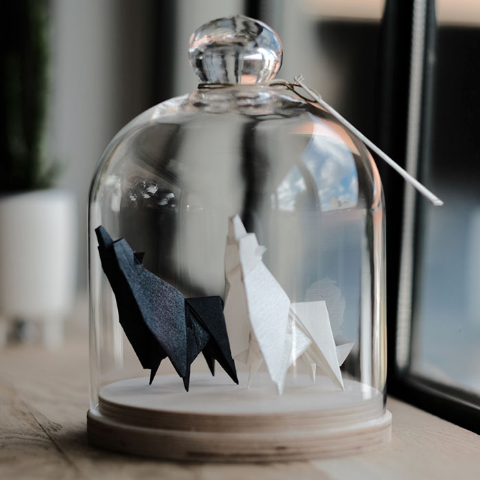 Origami animals in glass