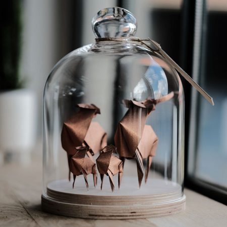 Origami animals in glass